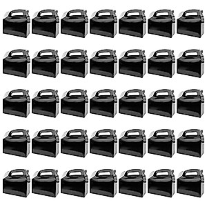 HKLMRO 35 PCS Party Treat Boxes Black Candy Cookies Gift Box DIY Portable Favor Bags Snack Goodie Cardboard Gable Perfect for Kids Birthday Halloween Wedding Baby Shower Easter Supplies Decoration