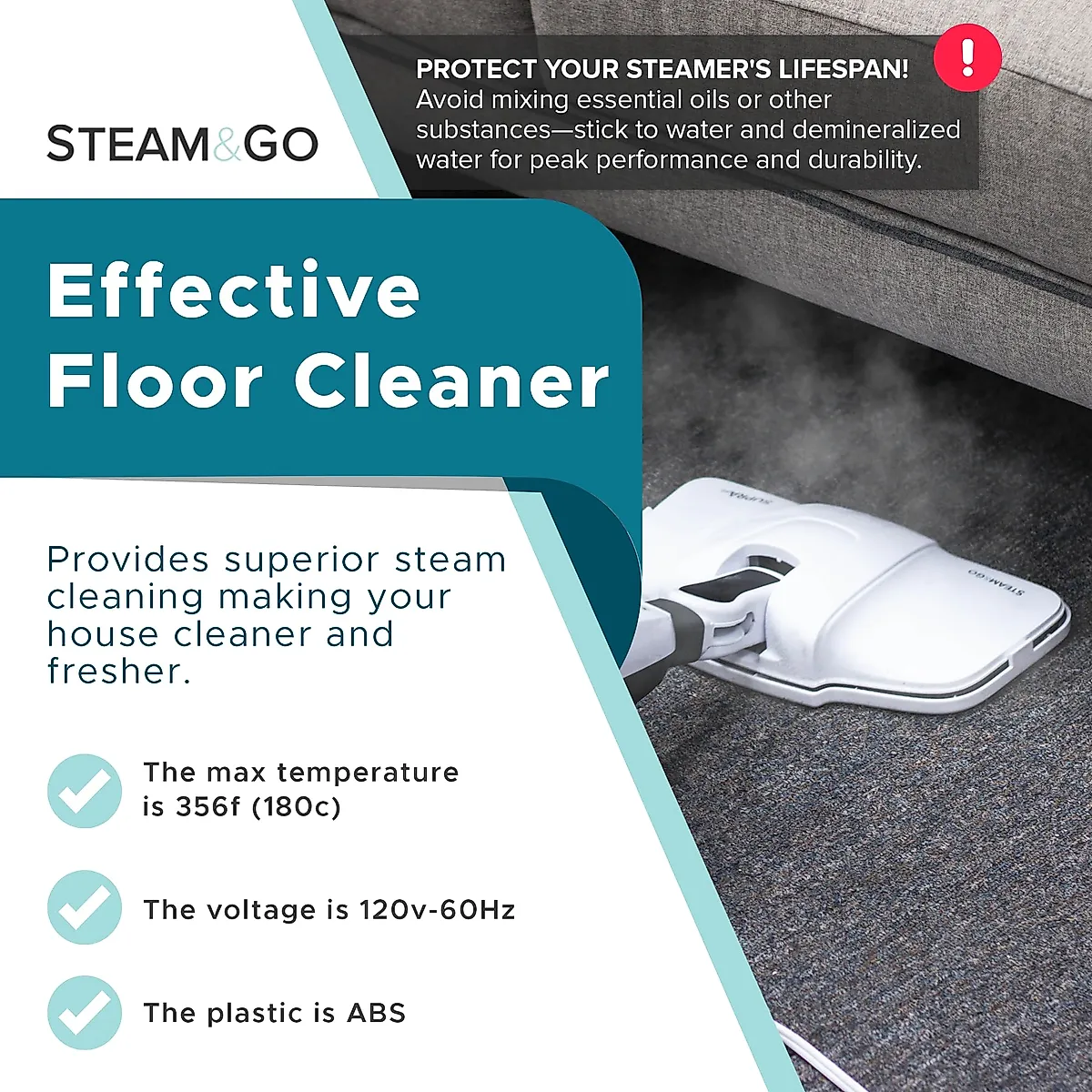Steam and Go Supra Pro Multi-Surface Steam Mop - 90° Bendable Handle for Under Furniture, Detachable Handle with 10 Attachments for Tile Grout, Clothes, Fabric & Upholstery Handheld Steam Cleaner
