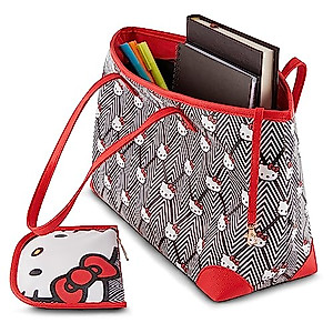 Hello Kitty Leather Tote bag - Girls, Boys, Teens, Adults - Officially Licensed Hello Kitty Faux PU Leather Cosplay Tote Handbag with Pouch