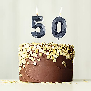 50th Birthday Candles, 3D Diamond Birthday Candles Number 5 Number 0 Candles Numeral Topper Birthday Cake Candles for Birthday Wedding Party Decoration (Black)