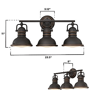 Westinghouse 6116200 Boswell Vintage-Style Three-Light Indoor Vanity Light Fixture, Oil Rubbed Bronze Finish with Highlights, Frosted Prismatic Acrylic Lens