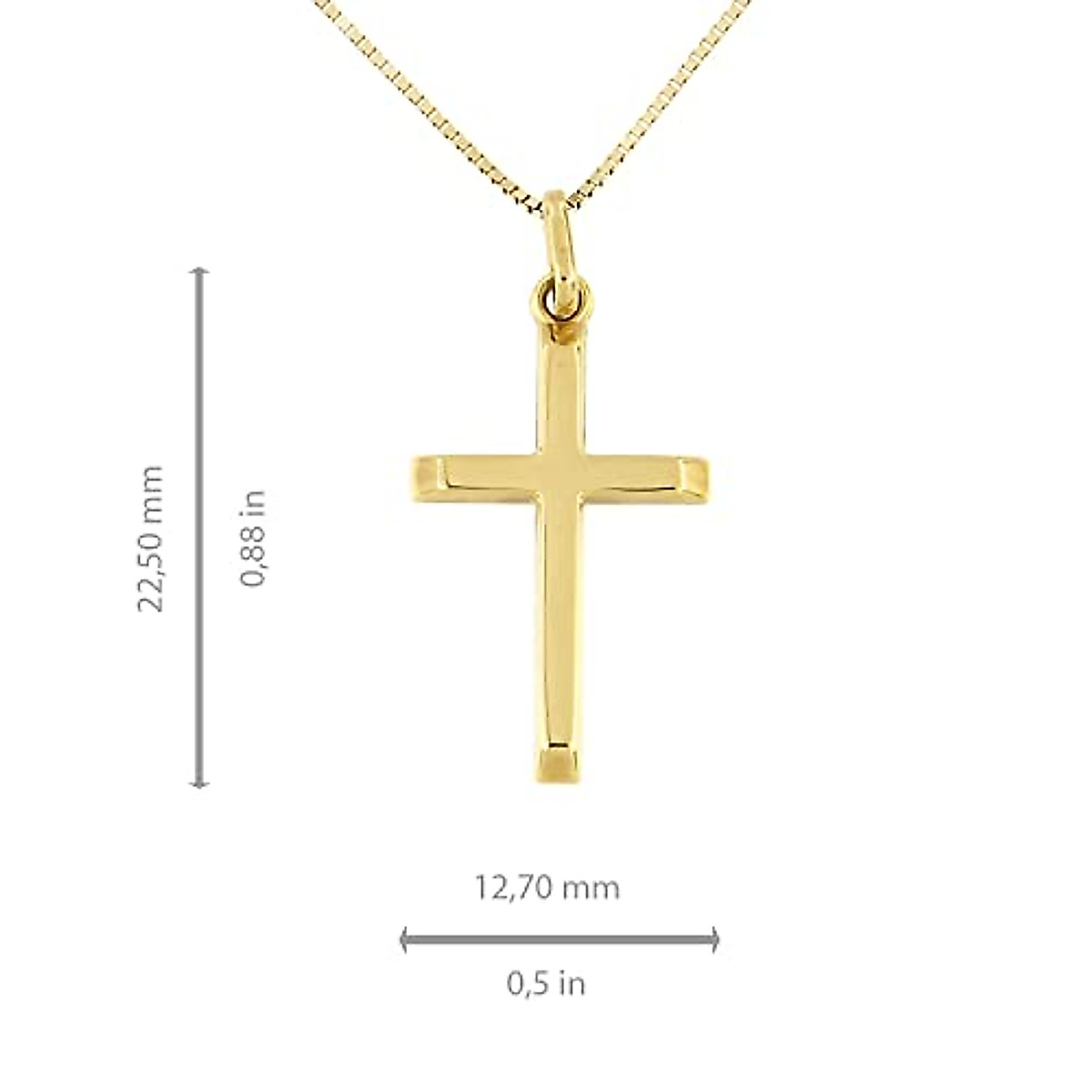 14 Karat Gold Cross, Small Religious Pendant Necklace with 18 inch Box Gold Chain - 14k Christian Cross with Adjustable Chain for Womens, Authentic Italian Religious Gifts Jewelry