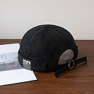 XYIYI Black Mens Docker Cap Brimless Hats Skullcap Worker Sailor Cap Rolled Cuff Retro Beanie Hat