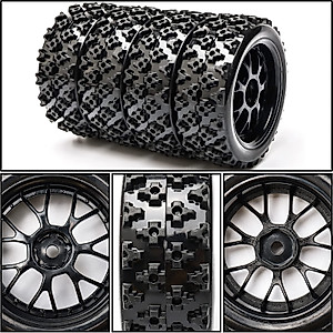 JIUWU 4 Pcs Black 1:10 Scale RC Tires Wheel Rims Crossing Rubber On Road Parts