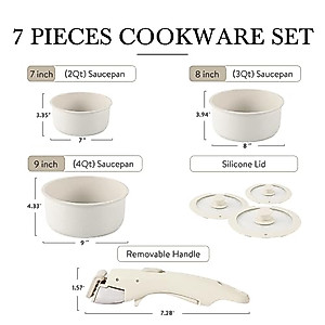 CAROTE 7pcs Pots and Pans Set, Nonstick Cookware Set Detachable Handle, Induction Kitchen Cookware Sets Non Stick with Removable Handle, RV Cookware Set, Saucepan Sets