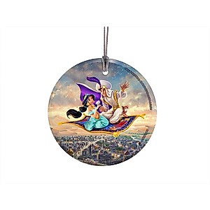 Trend Setters Disney – Aladdin – Princess Jasmine – Flying Carpet Ride - Thomas Kinkade – 3.5” Starfire Prints Hanging Glass Print Accessory - Ideal for Gifting and Collecting Ltd.