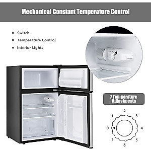 ARLIME Mini Fridge with Freezer, 3.2 Cu. Ft, Compact Refrigerator w/Double Reversible Door, Removable Glass Shelves, Adjustable Thermostat, Low Noise, Small Refrigerator for Dorm Office Bedroom, Grey