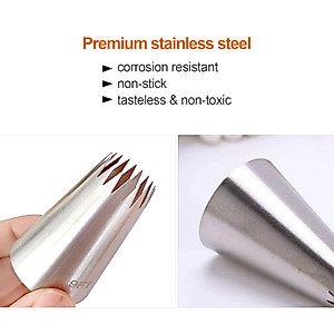 4Pcs X-Large Piping Tips Set, Stainless Steel Square Round Frosting Tips, Cake Decorating Tips for Cupcakes Pastry Fondant Cakes Decorating