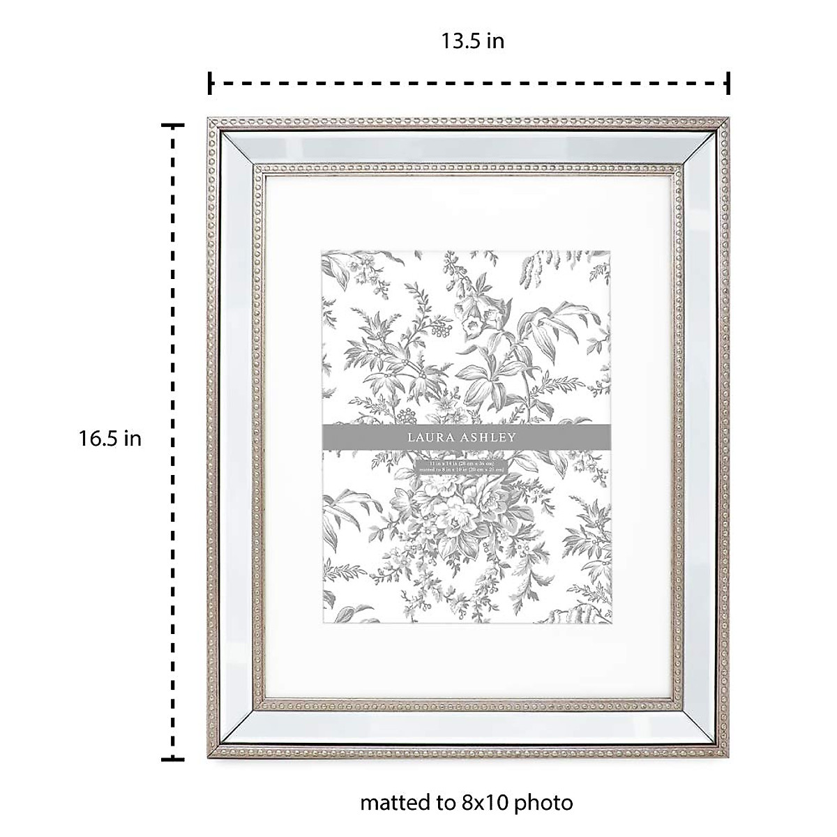 Laura Ashley 11x14 (Matted 8x10) Champagne Mirror Bead Picture Frame, Classic Mirrored Frame with Beaded Border, Wall-Mountable, Made for Photo Gallery and Wall Art, (11x14 (Matted 8x10), Champagne)