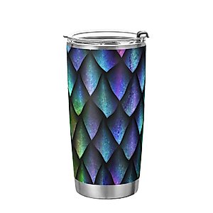 Yasala Tumbler Dragon Scales Dino Skin Insulated Office Coffee Cup Back to School Beverage Container Travel Mug with Straw and Lid Double Wall Stainless Steel 20oz