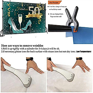 Sensfun Teal Gold Happy 50th Birthday Backdrop Glitter Silver Dots High Heels Champagne Glass Photography Background for Women Fabulous 50 Birthday Party Decorations Banner Photo Backdrops 7x5ft