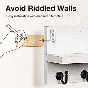 rorecay Key Holder for Wall Decorative: Easy Install Farmhouse Key Hanger Mail Organizer Wall Mount, Wood Keyholder Mail Holder with Shelf for House Entryway Decor, White