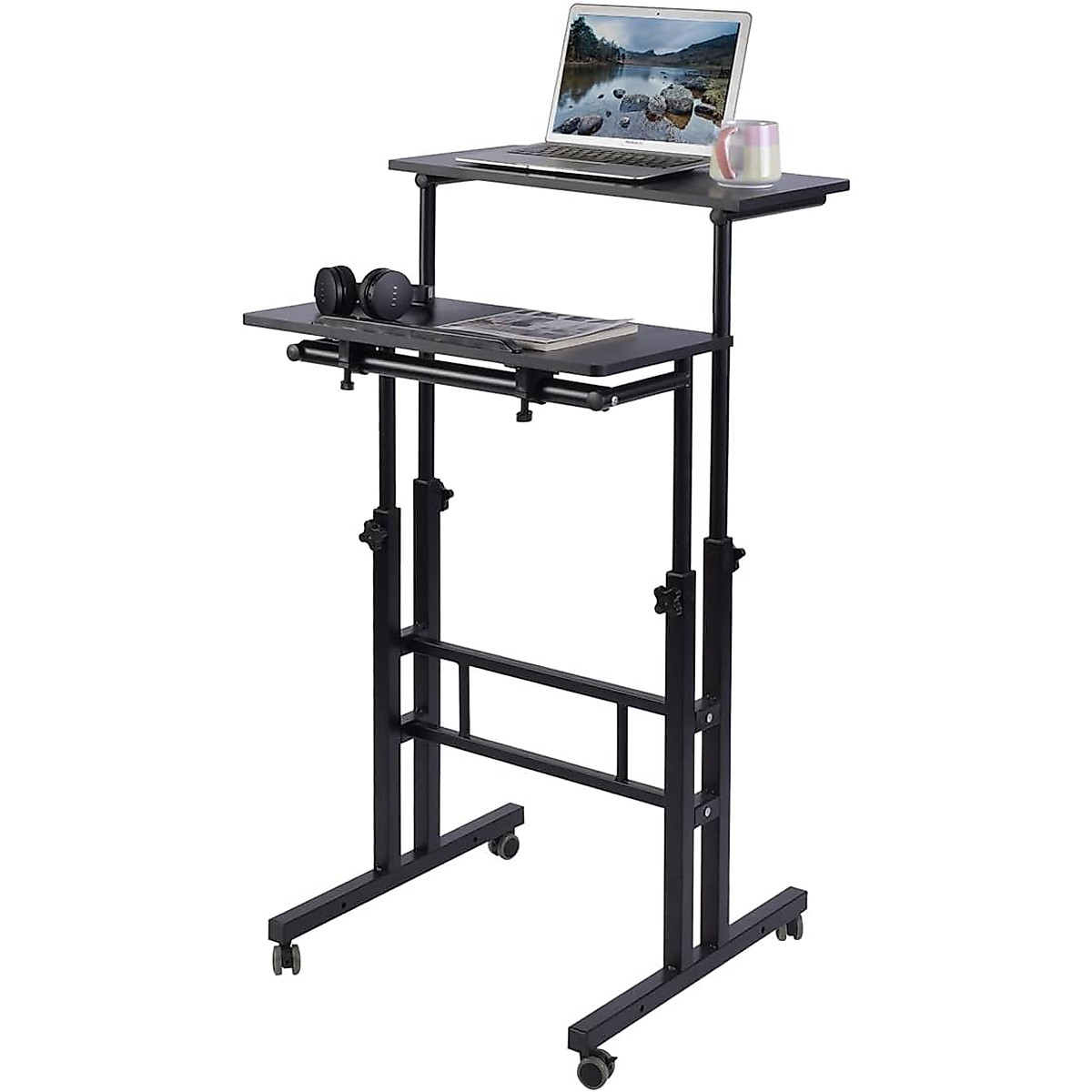 AIZ Adjustable Desk with Rolling Wheels, Portable Laptop Table for Standing or Sitting, Home Office Computer Workstation for Adults or Children,Black