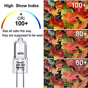 Vinaco GY6.35 Halogen Bulb, 10 Pack 50W 120V T4 GY6.35 Bi-Pin Base Clear Halogen Bulb, GY6.35 Bulb Dimmable with 2800K Warm White, T4 GY6.35 120V 50W for Pendant Light, Microwave Oven, Table Lamp