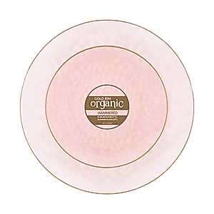 PARTY BARGAINS 7" & 10" Organic Collection Hammered Salad and Dinner Plates Combo with Gold Rim – Transparent Pink, 32-Pack Disposable Plastic Tableware for Birthdays, Banquets, and Formal Events