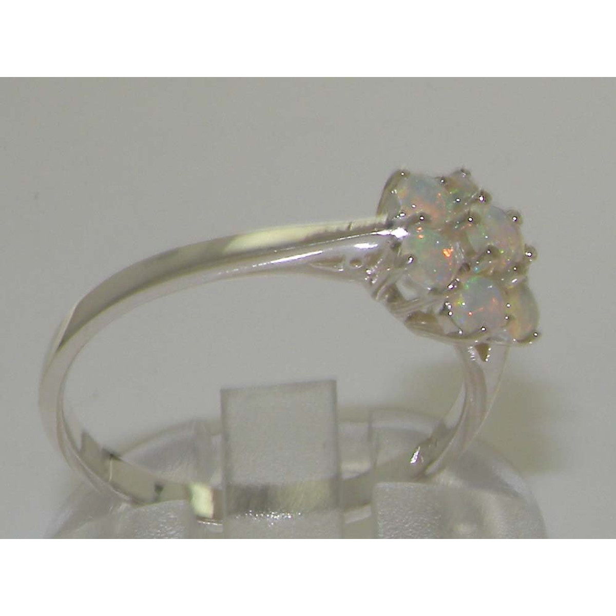 LetsBuyGold 925 Sterling Silver Real Genuine Opal Womens Cluster Promise Ring - Size 9