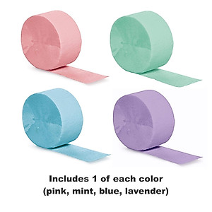 Pastel Rainbow Birthday Party Decoration Crepe Paper Streamers (4 Pack)