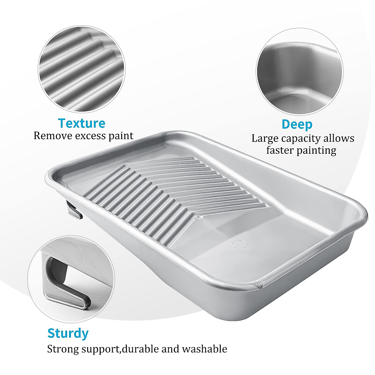 Mister Rui Paint Tray,12 Pack 9 Inch Paint Roller Tray, Disposable Paint Tray with Liner and 5 Wire Roller Frame, Plastic Paint Tray Washable and Reusable, Textured Paint Tray with Deep Capacity