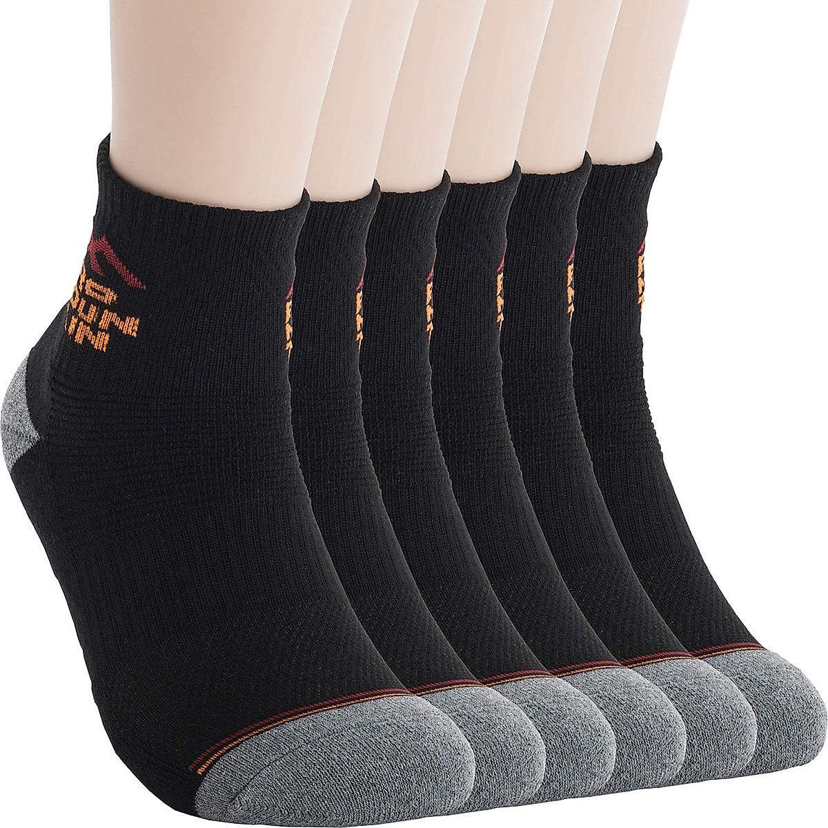 Pro Mountain Quarter Ankle Compression Athletic Cotton Mesh Hiking Socks W Logo Size M US Men Shoes 7-9 Women 8-10 Black 6 Pairs Pack