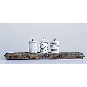 Creative Co-Op Stoneware Lids & Leather Pulls (Set of 3 Designs) Containers, 3" L x 3" W x 4" H, Multi