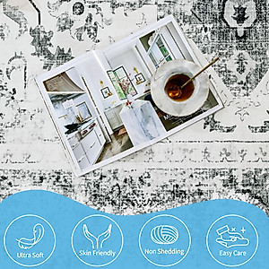 HOMBYS 8x10ft Thickened Memory Foam Area Rug for Living Room Bedroom, Large Soft Vintage Floor Carpet for Indoor, Boho Home Deco Non-Shedding, Grey, Machine Washable