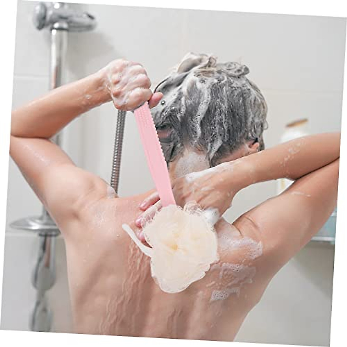 FRCOLOR 2pcs Shower Brush Bath Back Brush sponges for Body Bath loofahs Body Scrub Brush Handle Back Scrubber Long Handle Back Brush Shower Scrubber Bath Brush mesh Ball Back Skin Scrubber