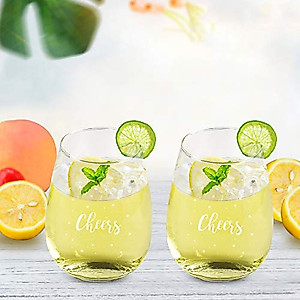 Christmas Gifts - Set of 4 Cheers Christmas Wine Glasses with White Stars, Christmas Wine Glasses for Home Xmas Festival Party Holiday Celebration Decoration, Ideal for Women Friends Men Family 15 Oz