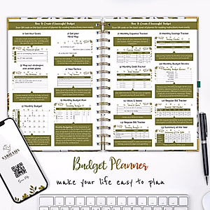 SARHAMS Budget Planner 5.8 x 8.1 Inches with 2 Pockets – Portable Undated Budget Book with Bill and Expense Tracker – 12 Month Planner to Track 2023 2024, Organize and Plan Your Finances