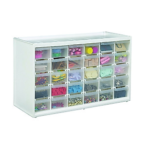 ArtBin 6830PC Store-In-Drawer Cabinets - Wall Mountable Storage Cabinet with 30 Drawers, Art & Craft Organizer, Clear/White