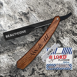 BEAUTICONE Straight Razor | Professional Barber Rose Wooden Razor with Black blade holder for men with 100 Single Edge Blades │slide-out design