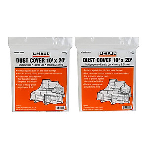 U-Haul Dust Covers - Furniture Protection for Moving, Renovations, and Storage - Water Resistant - 10' x 20' Plastic Sheets - Pack of 2 Covers
