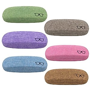 CHZZMS 6 Pack Hard Shell Eyeglasses Case Protector Linen Fabrics Glasses Case for Men Women