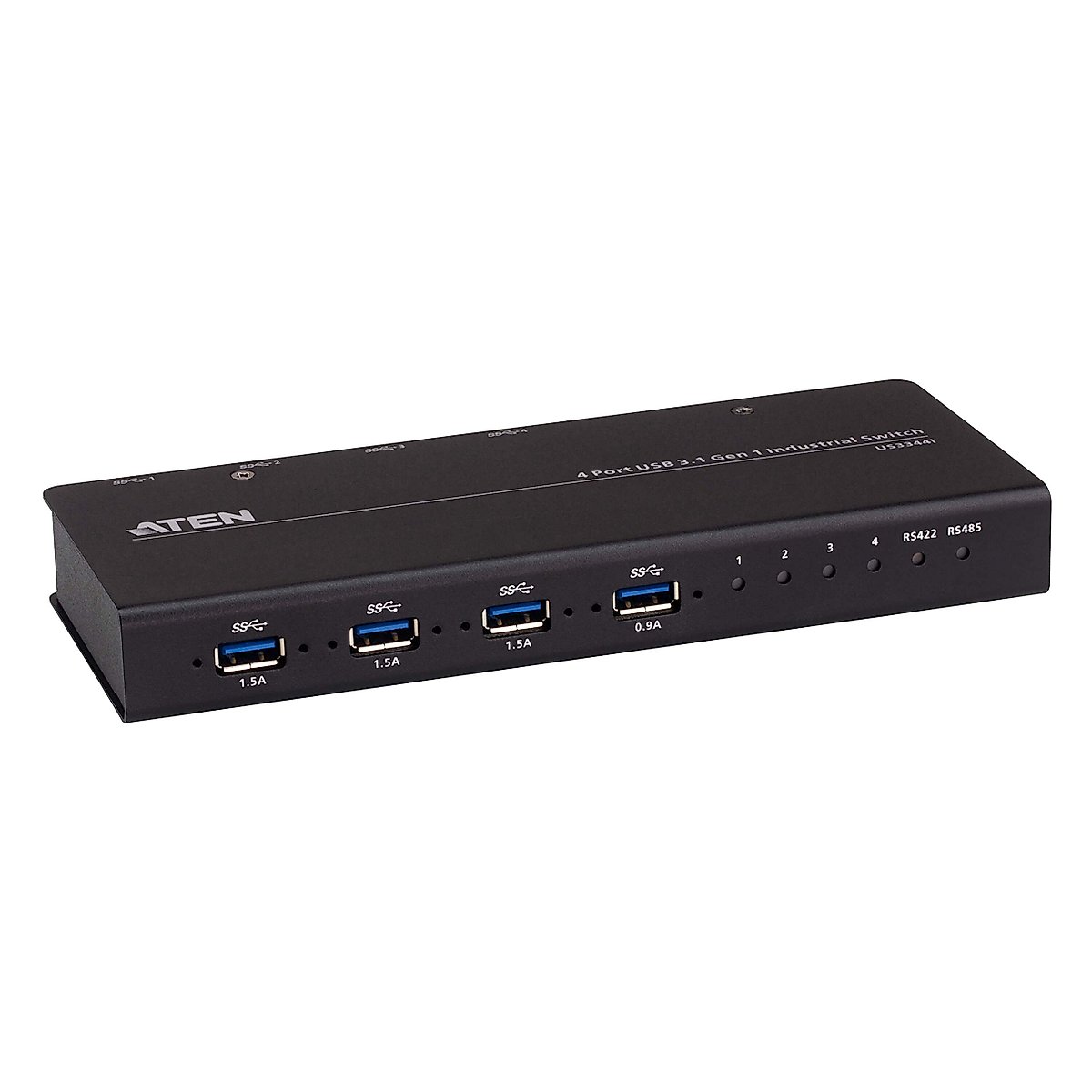 ATEN US3344I 4 x 4 USB 3.2 Gen 1 Industrial Hub Switch, Includes Mounting Kit, Remote Port Selector and Terminal Block Adapter Set