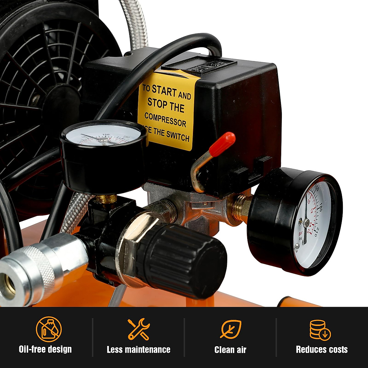 FORNAX Portable Air Compressor 6 Gallon, 1 HP 2.2CFM@ 90 PSI Oil Free Air Compressor, Max Pressure 125 PSI, 65 dB Quiet Compressor for Auto Repair, Tire Inflation, Spray Painting, Woodwork Nailing