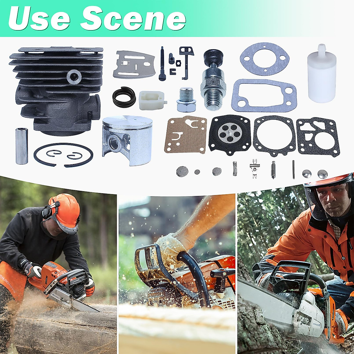 Adefol 54mm Cylinder Piston Carb 30pcs Kit for Husqvarna 288XP 181 281 288 Chainsaw with Intake Manifold Decompression Valve Choke Rod Chain Bar Plate Replacement Parts for 503506301 503 90 74-71