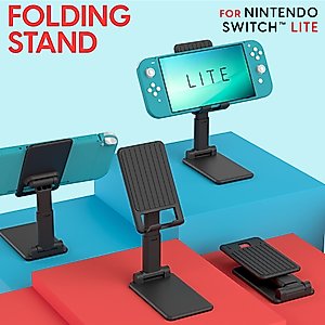 TALK WORKS Nintendo Switch Lite Stand - Folding Tabletop and Desktop Stand Display Holder Compatible with Nintendo Switch Lite - Adjustable Viewing Angle and Sturdy Base with Non-Slip Pad