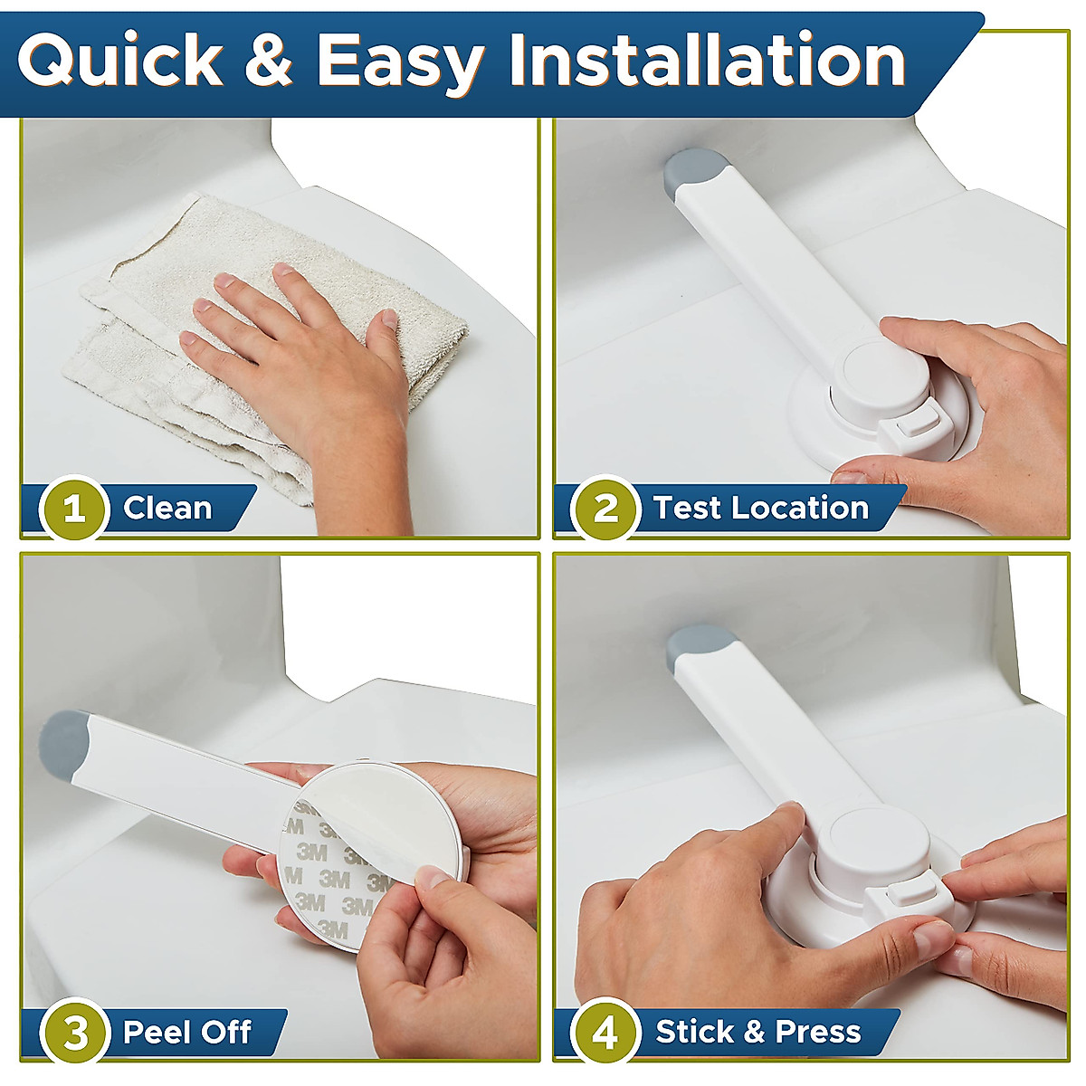 Toilet Locks Baby Proof (2-Pack) Ideal Baby Proof Toilet Lid Lock with Arm – No Tools Needed Easy Installation with 3M Adhesive – Top Safety Toilet Seat Lock – Fits Most Toilets, White