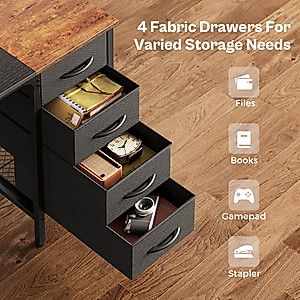 Huuger 47 Inch Computer Desk with 4 Drawers, Office Desk with Mesh Shelf, Gaming Desk, Large Storage, Writing Desk Work Desk for Home Office, Study, Bedroom, Work from Home, Rustic Brown and Black