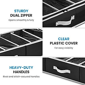 ZOBER Under Bed Shoe Storage Organizer (8 Pairs) Under Bed Storage for Shoes, Customizable Slots for Boots, Clothes Blanket/Comforter Underbed Shoe Storage Containers with Handles (Black)