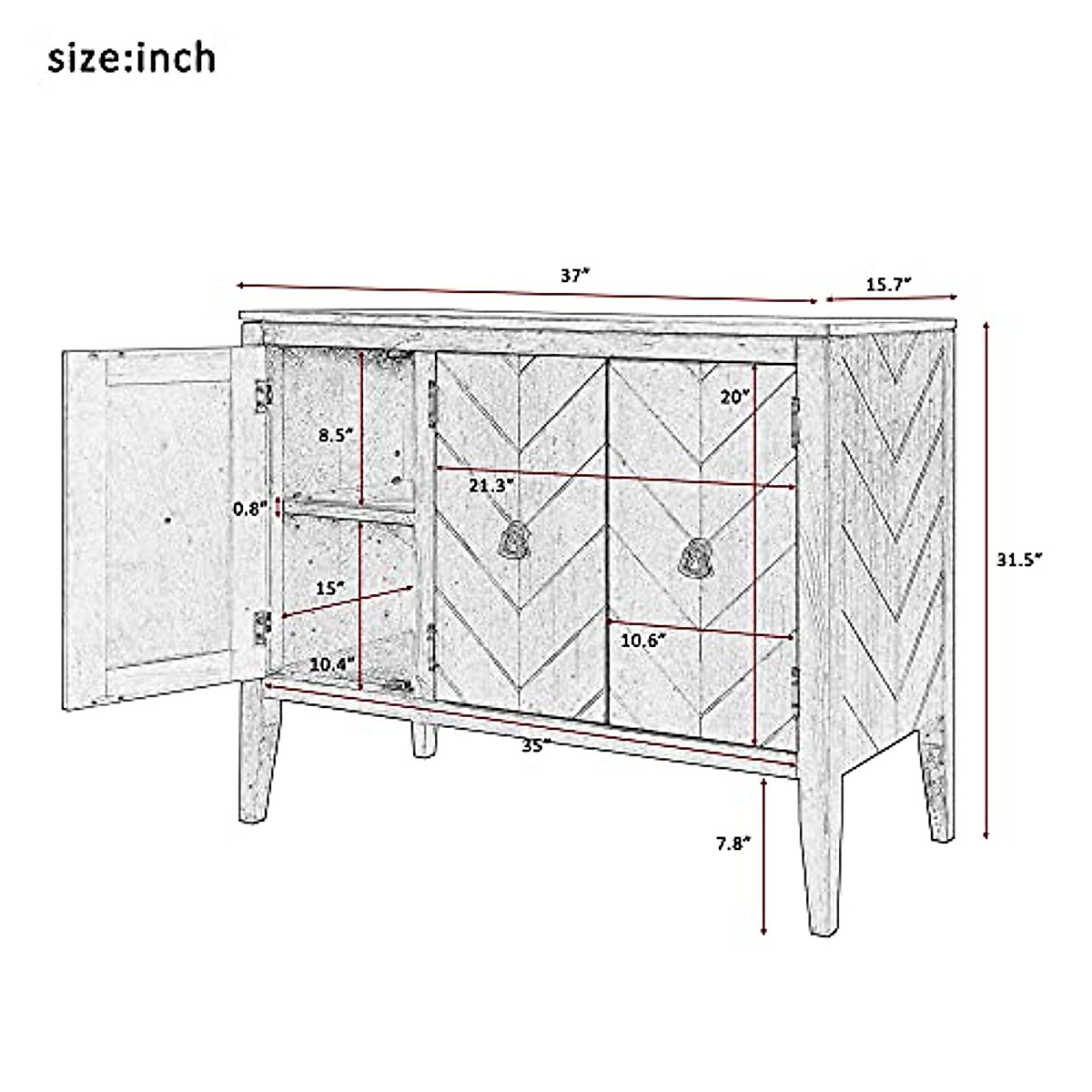 XD Designs Wood Console Table Sofa Table, Sideboard Buffet Storage Cabinet with 2 Adjustable Shelf, Vintage and Unique Medieval Style, Accent Furniture, Easy to Assemble (Navy Blue-1)