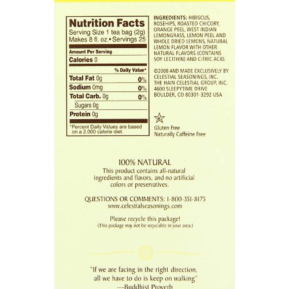 Celestial Seasonings Herbal Tea, Lemon Zinger, 25 Count Box