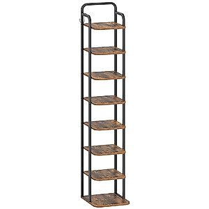 Hzuaneri Vertical Shoe Rack, Shoe Shelves, Wood Shoe Organizer for Closet, Entryway, Shoe Tower for Small Spaces, Free Standing, Adjustable, with 2 Hooks, 8 Tier Rustic Brown SR04301B