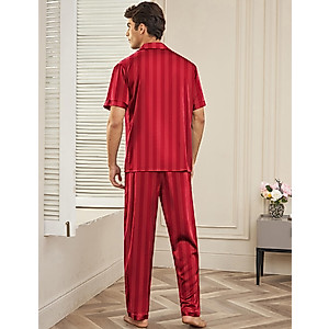 Ekouaer Men Satin Silk Pajamas Set 2 Piece Button Down Sleepwear Long Pants Loungewear with Pockets