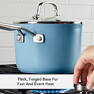 KitchenAid Hard Anodized Ceramic Nonstick Cookware Sauce Pan with Lid, 3 Quart, Blue Velvet