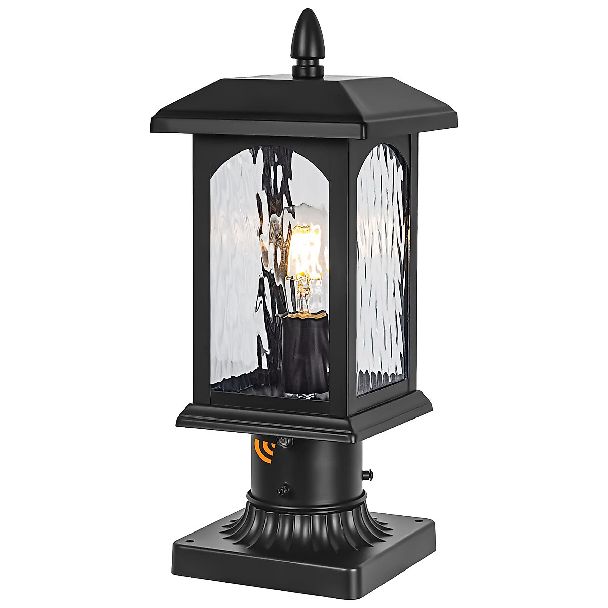 Dusk to Dawn Outdoor Post Light Fixture with Pier Mount Base - Waterproof Pole Outdoor Lighting, Modern Black Pillar Lantern Outside with Tempered Rippled Glass for Pathway, Garden, Patio, Anti-Rust