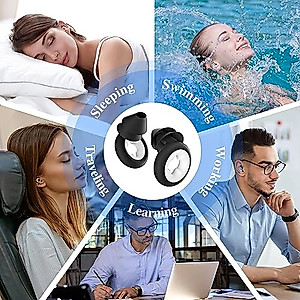 Ear Plugs for Sleeping Noise Cancelling, Reusable Silicone Ear Plugs for Noise Reduction – 6 Ear Tips in S/M/L – 33dB Noise Cancelling Earplugs for Sleep, Concerts, Snoring, Work, Travel, Black