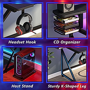 Tribesigns Computer Desk L Shaped with Led Lights & Power Outlet, 61 inch L-Shaped Computer Corner Desk with Monitor Stand, Ergonomic Home Office Gaming Desk with USB Port & Hook (Black)