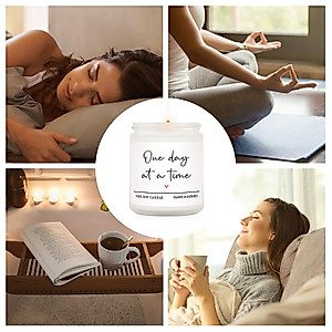 Shqiueos Get Well Gifts for Women Men, Thinking of You Gifts-One Day at A Time Lavender Scented Candle 7Oz, Inspirational Breast Cancer Care Gifts, Encouragement Sympathy Bereavement Christmas Gifts