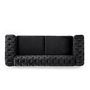 Yoglad Modern Tufted Velvet Sofa, 3-Seater Upholstered Couch with Metal Legs, Mid-Century Modern Velvet Accent Furniture for Living Room, Bedroom, or Apartment (83.75'' Black)