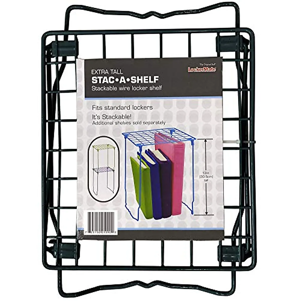 LockerMate Stac-A-Shelf Locker Organizer Shelf, Stackable, Extra Tall, Fits Standard Size School Lockers, Black